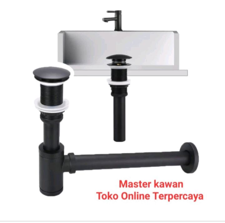 Sifon Wastafel Botol Stainless Hitam + Afur Black /Pembuangan Wastafel ...
