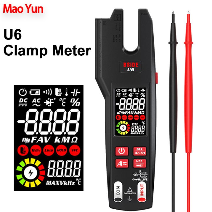 U6 Digital Clamp Meter Fork USB Rechargeable Automatic Multimeter 9999 ...