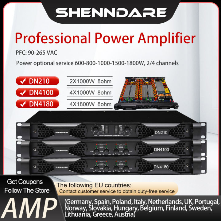 Professional Digital Power Amplifier 4x1800W Class D Audio DJ Pre-Subwoofer Amp 2/4 Channel Line ...
