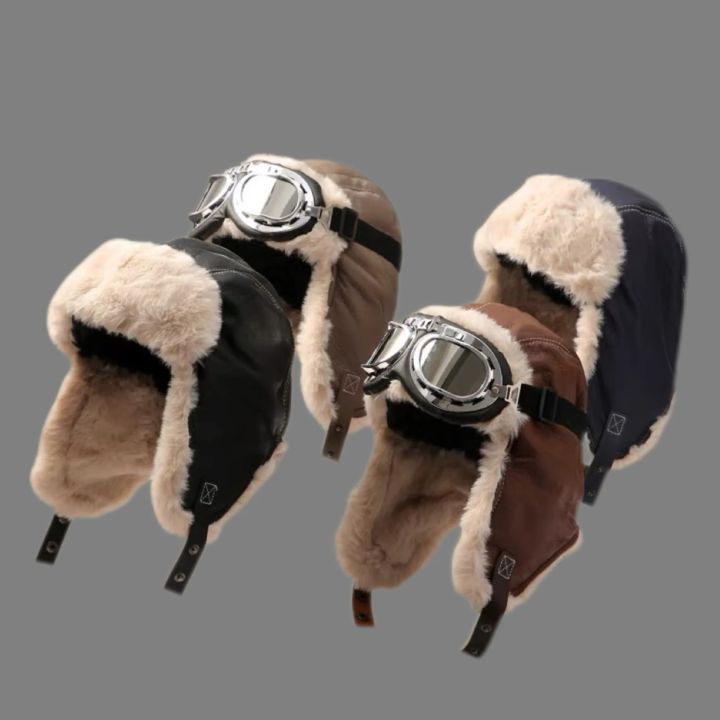 Thickened Fleece Pilot Cap for Men Warm Windproof Ear Protection ...