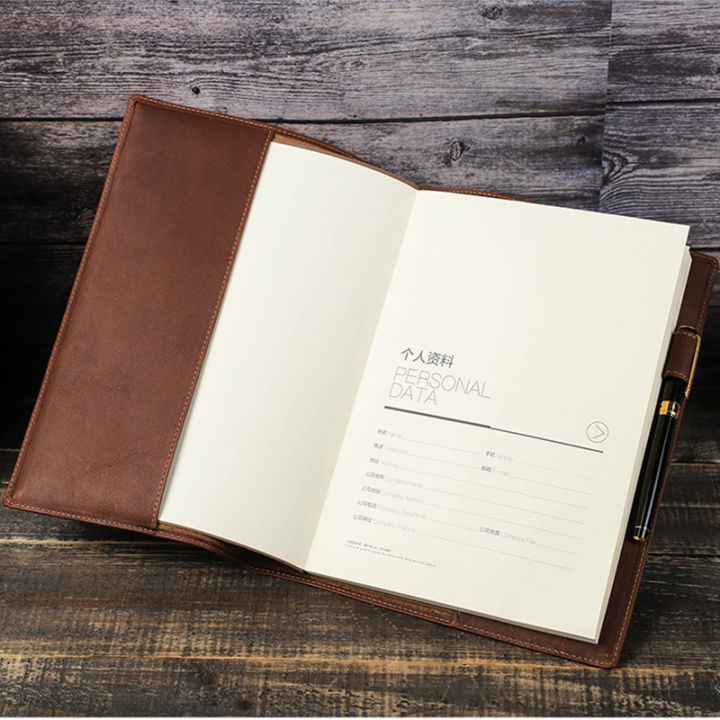 Genuine Leather A5 B5 Book Cover Sleeve Protector with Pen Holder ...
