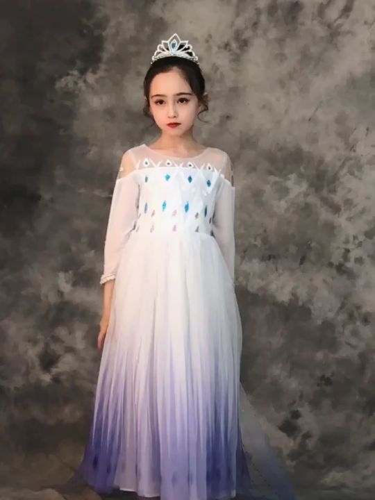 🇲🇾{READY STOCK} Frozen 2 Dress Costume Elsa White Long Dress & Sleeve ...