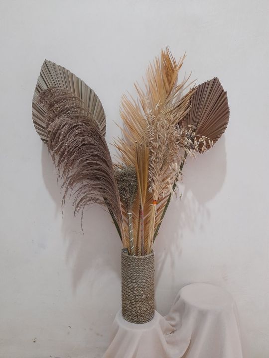 dekorasi meja bunga kering dan vas tinggi 20cm | Lazada Indonesia