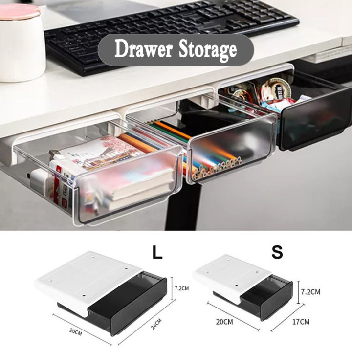 Under Table Desk Shelf Drawer Pull Out Office Supplies Storage Self ...
