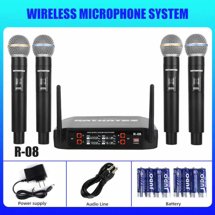 RAYHAYES 4 Channel Wireless Microphone System Dual Handheld Uhf ...