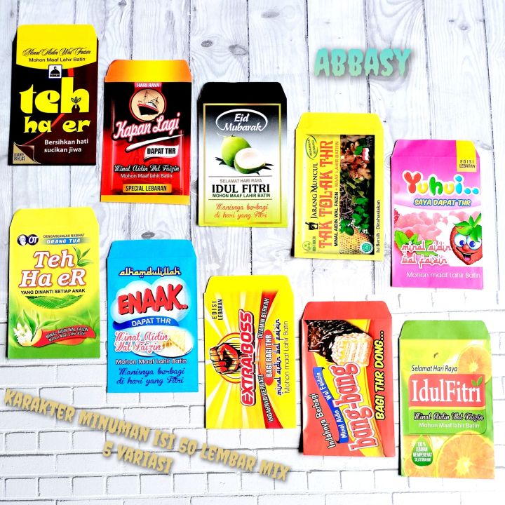 Amplop ampau lebaran Motif Minuman karakter A/B isi 50 lembar 5 ...