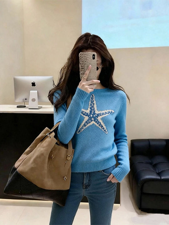 LUOROUFEN | Starfish Print Sweater 2026 New Fall Winter Wearable Inside ...