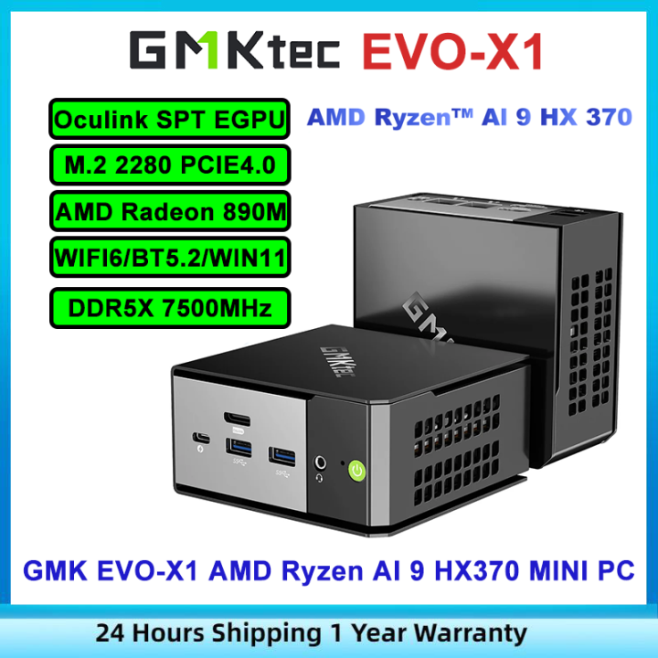 GMK EVO-X1 AMD Ryzen™ Al9 HX 370 AI Radeon 890M LPDRR5X 7500Mhz PCIE4.0 Oculink Port Gaming MINI ...