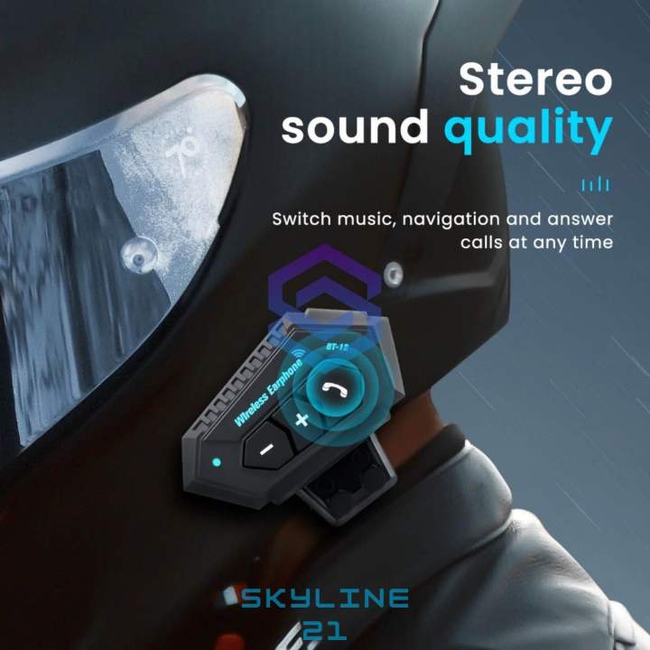 Headset Helm Bluetooth Wireless BT-12 (V2) Earphone Helmet BT12 ...