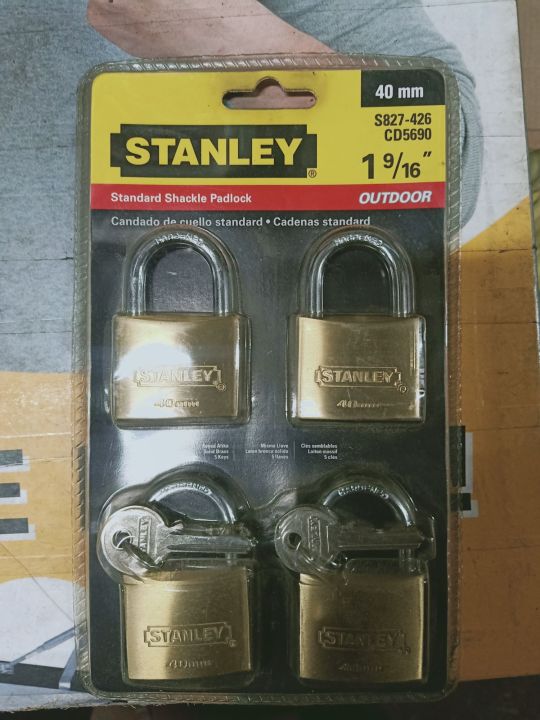 STANLEY SOLID BRASS PADLOCKS WITH 5 KEYS #827-426 40MM SET OF 4 PCS ...