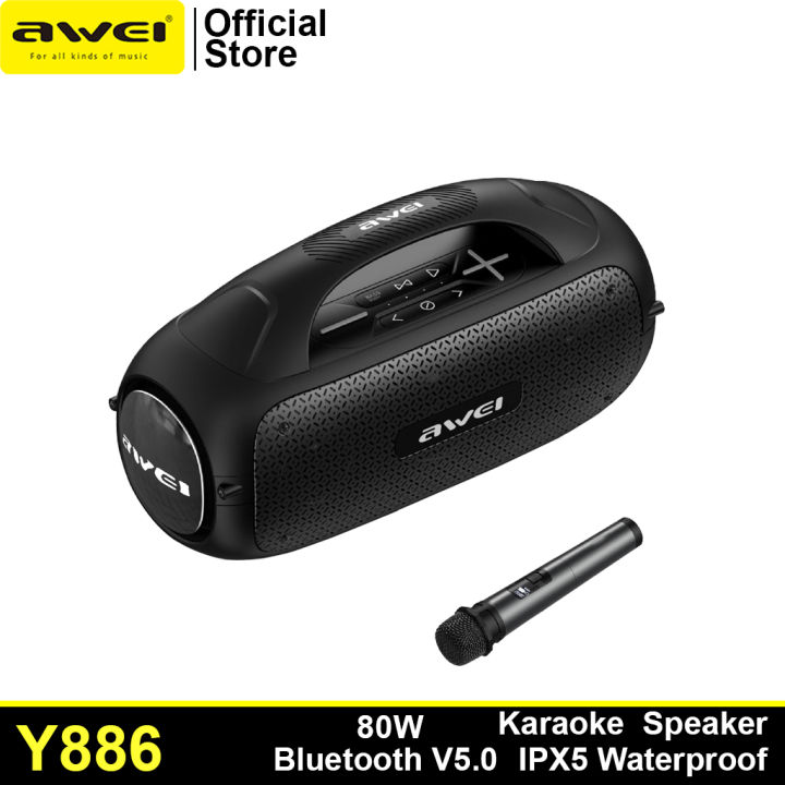 Awei Y886 Powerful Portable Bluetooth Speaker Karaoke IPX6 Waterproof with Wireless Mic Support ...
