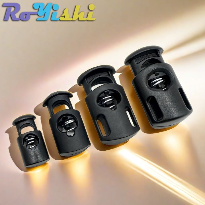 50pcs Black Single Hole Plastic Cord Lock Stopper Spring Toggle Clip ...