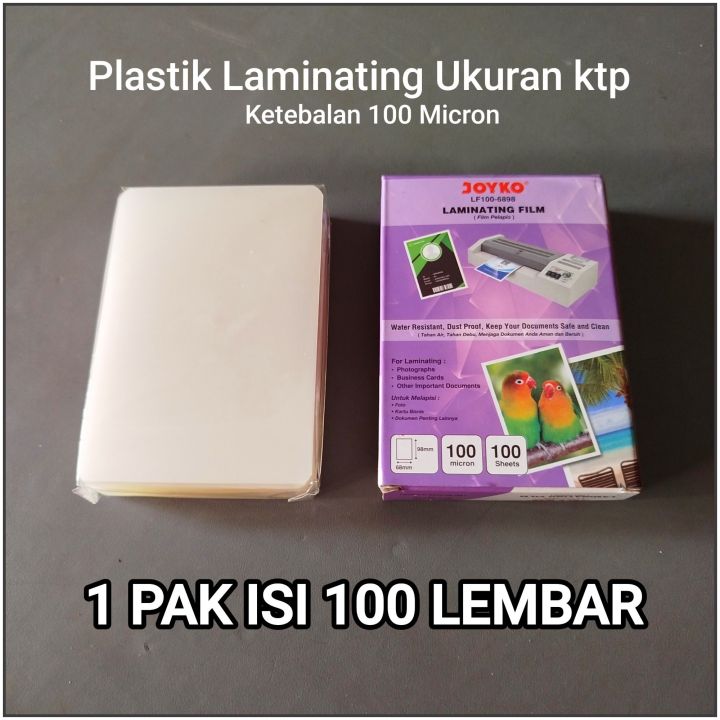 1 Pak Plastik Laminating Ktp Isi 100 Lembar JOYKO ( 100 MICRON ...