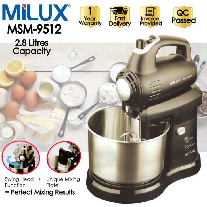 Milux MSM-9512 MSM9512 MULTI-PRO STAND HAND MIXER STAINLESS STEEL ...