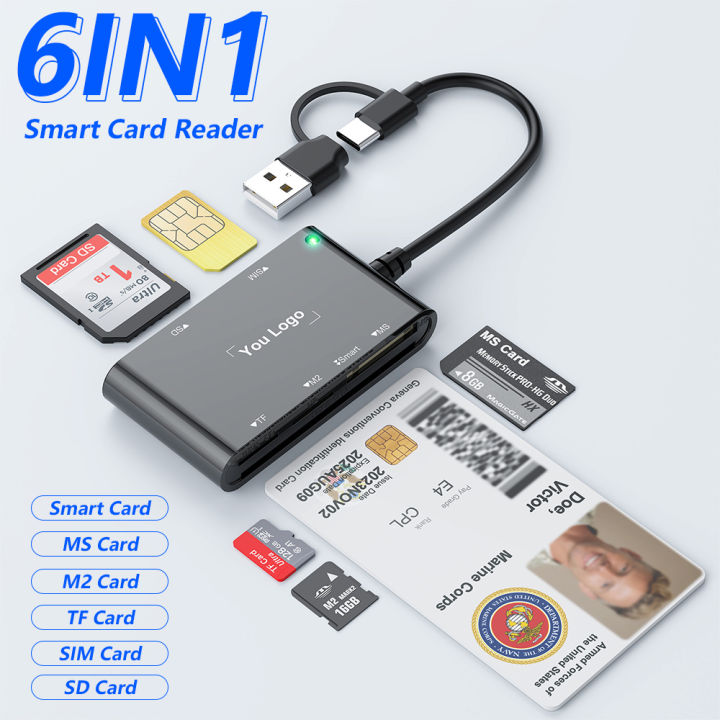 6 IN 1 Smart Multi-function Card Reader USB/Type C to Smart/MS/M2/TF ...