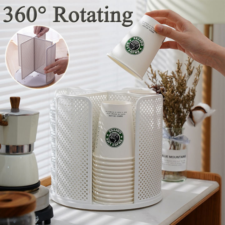 360° Rotating Paper Coffee Cup Dispenser Make Up Kitchen Holder Storage ...