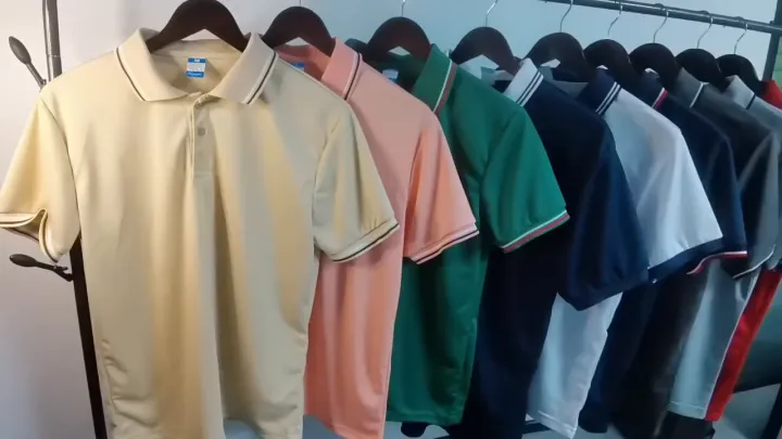 Unisex stripe polo shirt multiple color stand neck striped collar golf ...