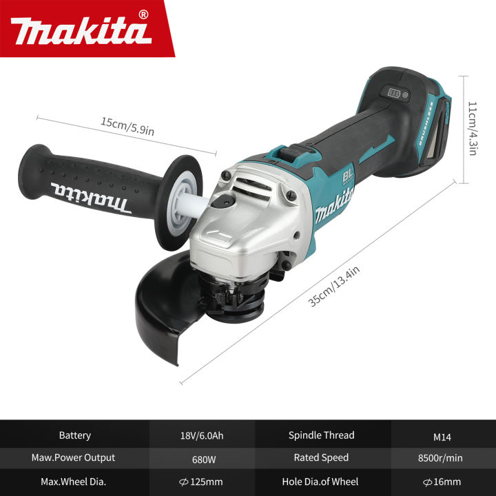 Makita DGA504 18V 6.0Ah 125mm brushless lithium battery with multiple electric grinders, angle ...