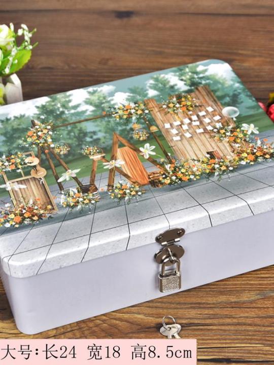 Retro Style Lockable Desktop Storage Box Iron Tin Canister Creative ...