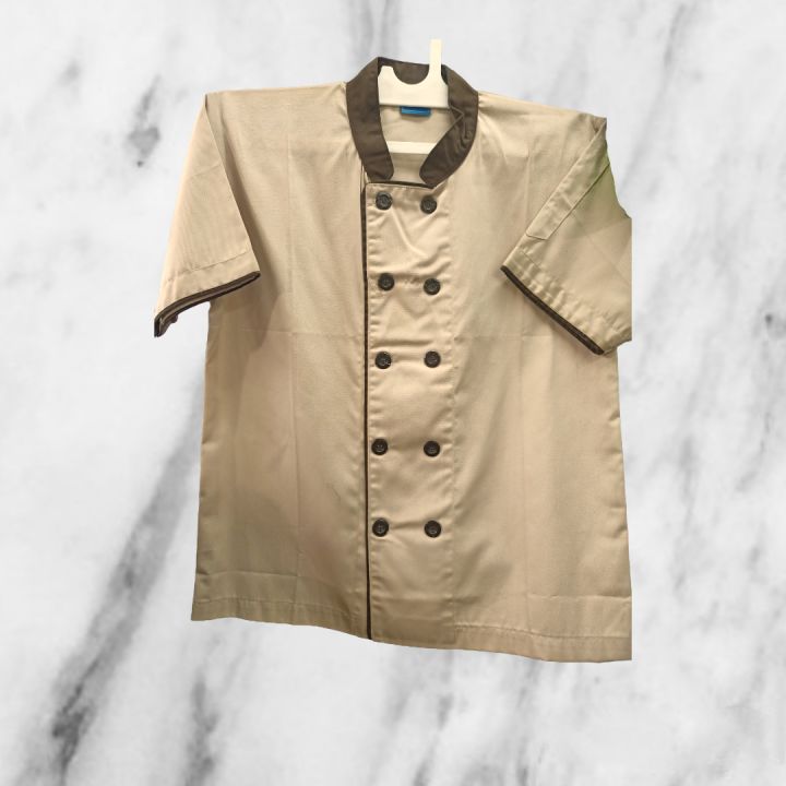 Baju Seragam Koki Chef Krem Milo Lis Coklat Bahan American Drill ...