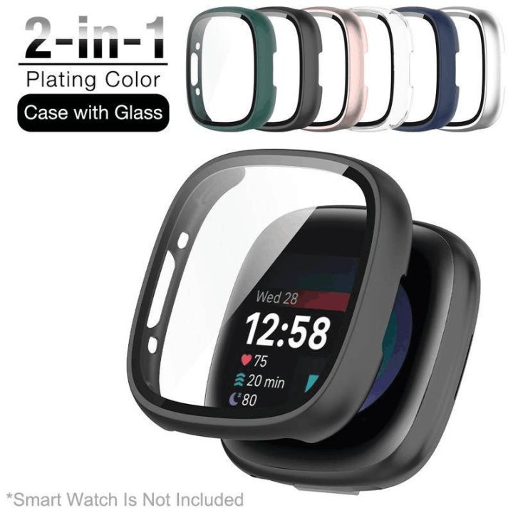 Glass+Case for Fitbit Versa 4 Watch Protective Bumper Hard PC ...