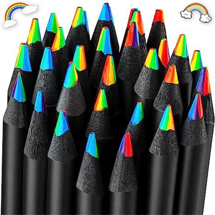 3/5Pcs Creative Black Wood 7 Colors Gradient Rainbow Pencil Crayons DIY ...