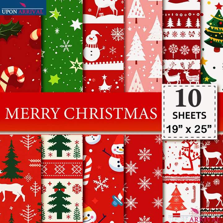 10sheets Mix Print Christmas Gift Paper Wrappers 1 Roll Gift Wrapping ...
