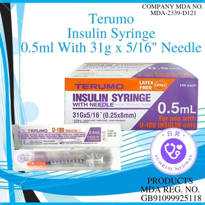 Terumo Insulin Syringe, 0.5ml With 31g x 5/16" Needle, 100 pcs/box | Lazada
