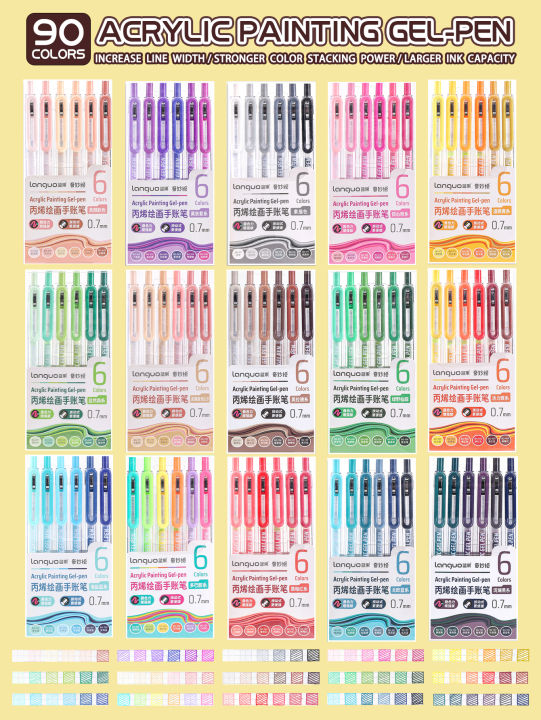 6-90 colors Languo Acrylic Painting Gel Pen Set Handbook Pen Multi ...