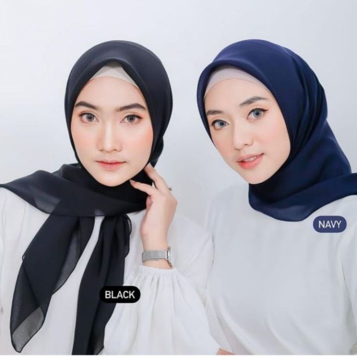 Hijab Pollycotton Hijab Square ( Hijab warna Navy, Hijab Warna Hitam ...