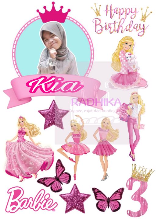 Topper hiasan kue barbie custom nama dan foto | Lazada Indonesia