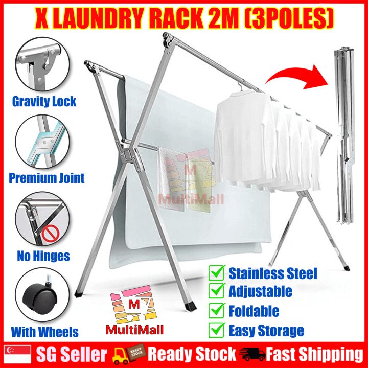 X MODEL - 1.5M ( WITH WHEEL) Stainless Steel Drying Rack| Foldable ...