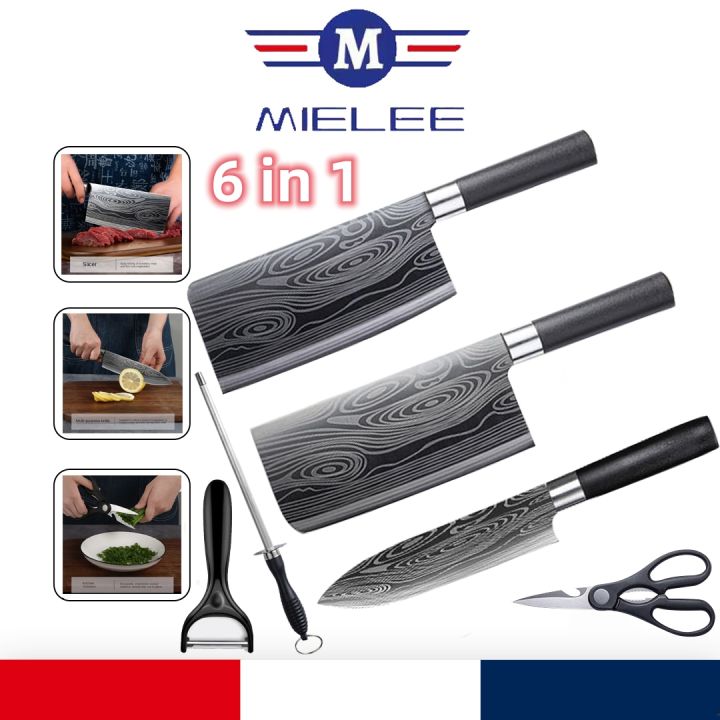 MIELEE 6 in 1 Damascus Kitchen Chef Knife Pisau Dapur Set Potong Daging ...