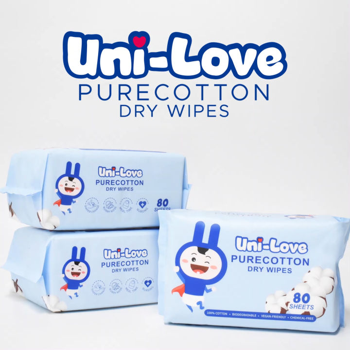 UniLove Purecotton Dry Wipes 80's Pack of 3 | Lazada PH