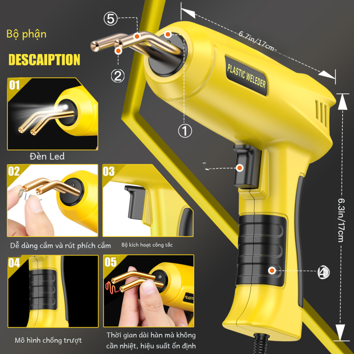 2 Trong 1 200W Làm Nóng Nhanh Nhựa Máy Hàn Bộ Nóng Kim Bấm Mỏ Hàn Cho Ô ...