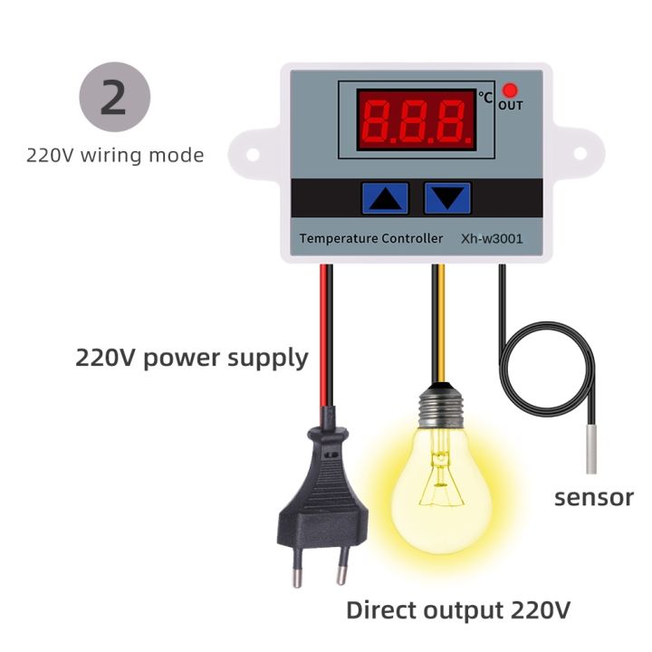 XH-W3001 12V/ 24V/ 110V /220V W3001 Digital LED Temperature Controller ...