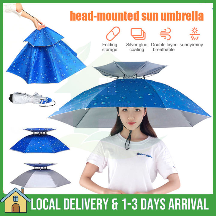 【Ready Stock】Portable Outdoor Sun Protection Umbrella Hat Head-mounted ...