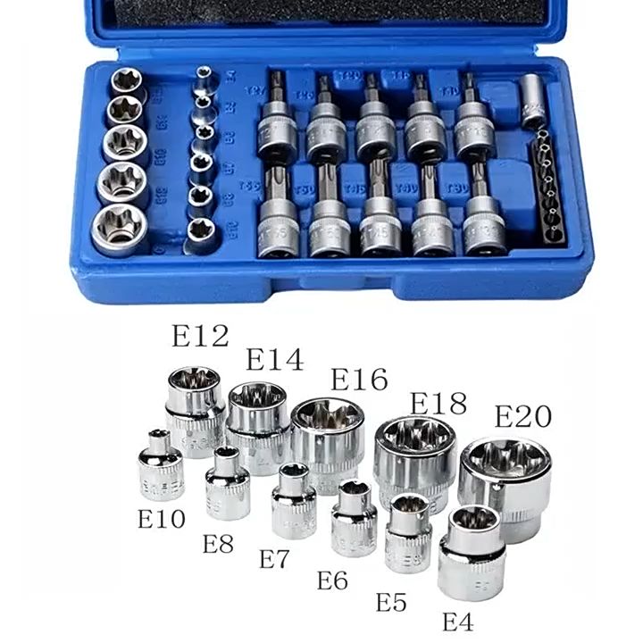 34PCS Torx Star Socket Set Bit Male Female E T Sockets With Torx Bit ...
