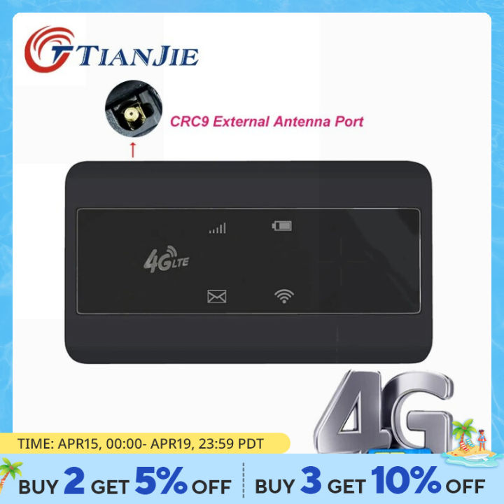 TIANJIE 4G SIM Card WiFi Router Pocket External Antenna Port CRC9 Hotspot Wireless Modem Mobile ...