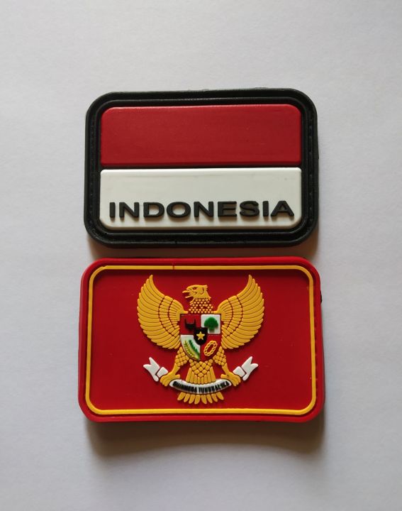 patch rubber satu set bendera merah putih tulisan + lambang garuda ...