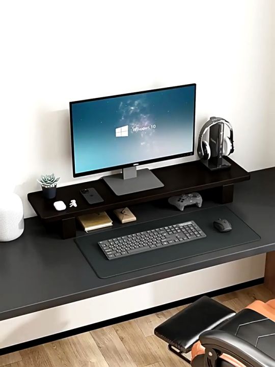 Natural Bamboo Computer Monitor Screen Increased Stand Rack Office Wood ...