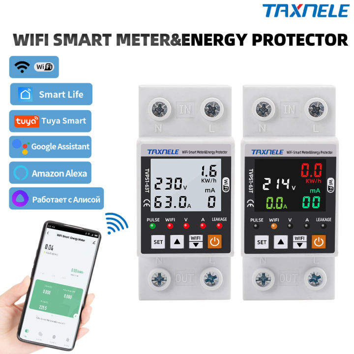 Tuya Wifi Smart Circuit Breaker 63a Leakage Over Under Voltage Protector Relay Switch Energy