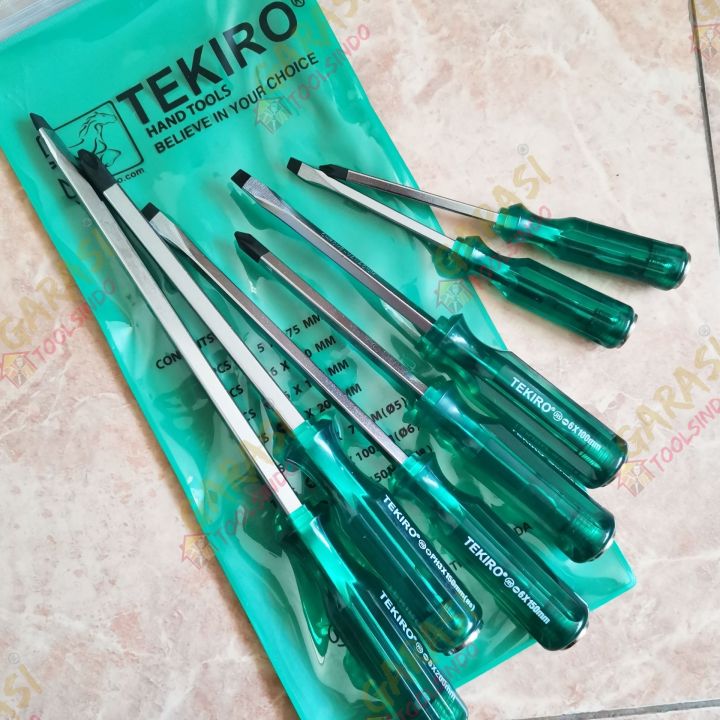 go thru screwdriver set 7 pcs TEKIRO obeng getok impact driver obeng ketok hijau tembus obeng ...