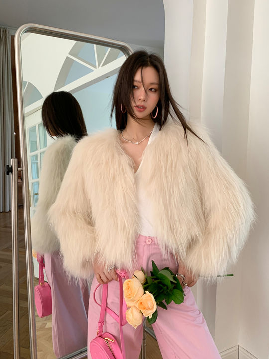 เสื้อคลุมสั้นผู้หญิงแบรนด์ Beizhan ด้วยการต่อเชื่อมขนสัตว์สไตล์หวาน ปิด ...