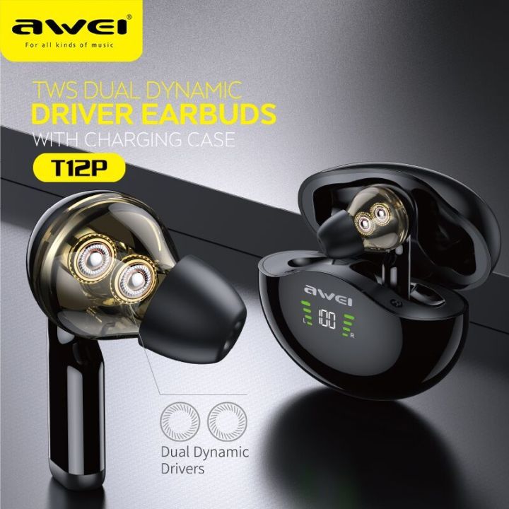 Awei T12P Wireless Bluetooth Earbuds LED Display screen TWS dual ...
