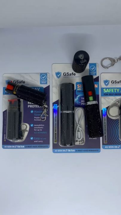 GSafe 3-in-1 Luxury Bundle Safety Set Tactical, Flashlight, and Personal Safety Alarm Spray ...