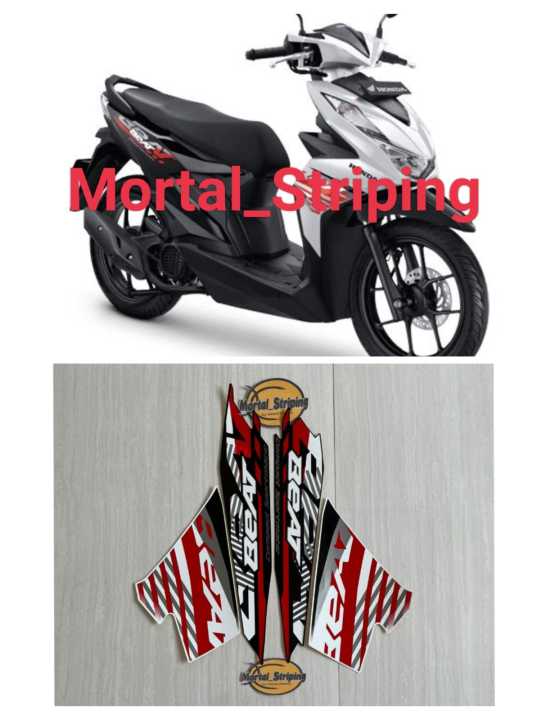 STIKER STRIPING & LIS BODY HONDA BEAT FI NEW 2022 PUTIH HITAM STANDAR ...