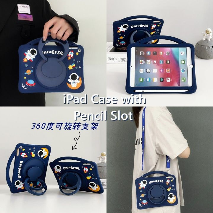 Cute Kids IPad Case with Pencil Holder Silicone Shockproof Handle IPad ...