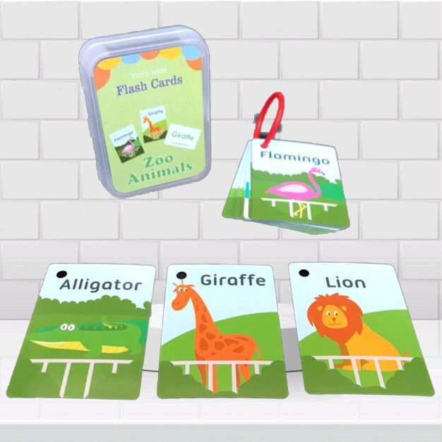 MAINAN ANAK FLASH CARD ANEKA HEWAN ZOO FREE RING & BOX APE PAUD TK ...