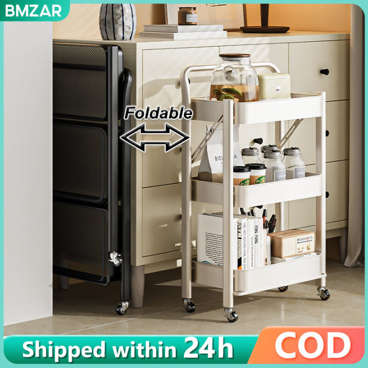 Foldable Kitchen Rack organizer Metal Rack Utility Trolley Cart ...
